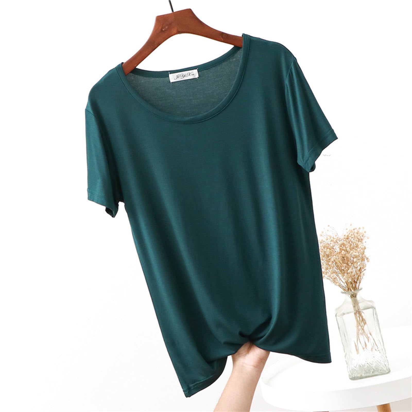 Fewfanhot Women's Solid Lounge T-Shirt - Thin Round Neck Short Sleeve Minimalist Design ...
