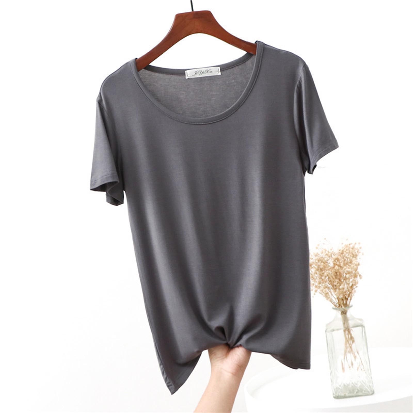 Fewfanhot Women's Solid Lounge T-Shirt - Thin Round Neck Short Sleeve Minimalist Design ...