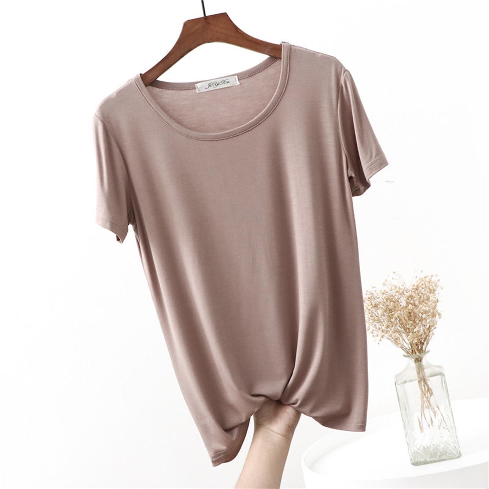 Fewfanhot Women's Solid Lounge T-Shirt - Thin Round Neck Short Sleeve Minimalist Design ...