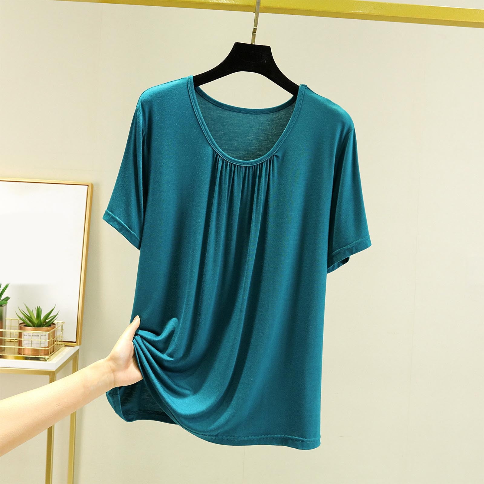 Fewfanhot Women's Solid Lounge T-Shirt - Thin Round Neck Short Sleeve Minimalist Design, Soft ...