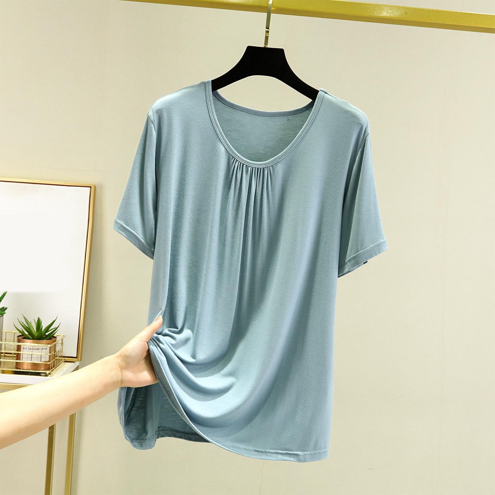 Fewfanhot Women's Solid Lounge T-Shirt - Thin Round Neck Short Sleeve Minimalist Design, Soft ...