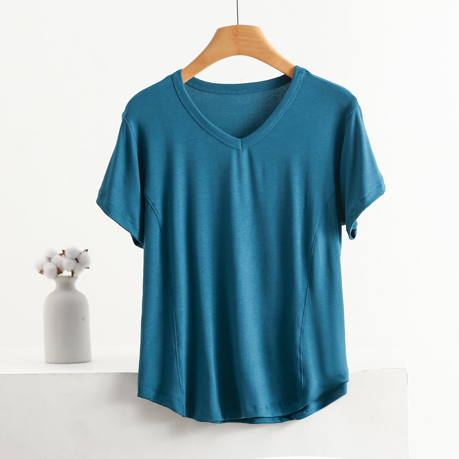Fewfanhot Women's Solid Lounge T-Shirt - Thin V-Neck Short Sleeve ...