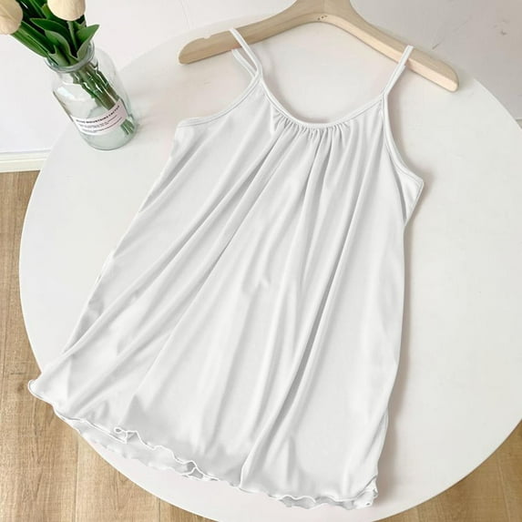 Fewfanhot Women's Solid Silk-Like Lounge Cami - Round Neck Ruffled ...