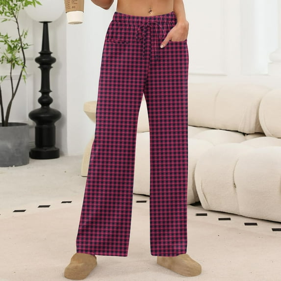 Fewfanhot Women's Straight-Leg Pajama Pants - Stretched Waist Solid ...