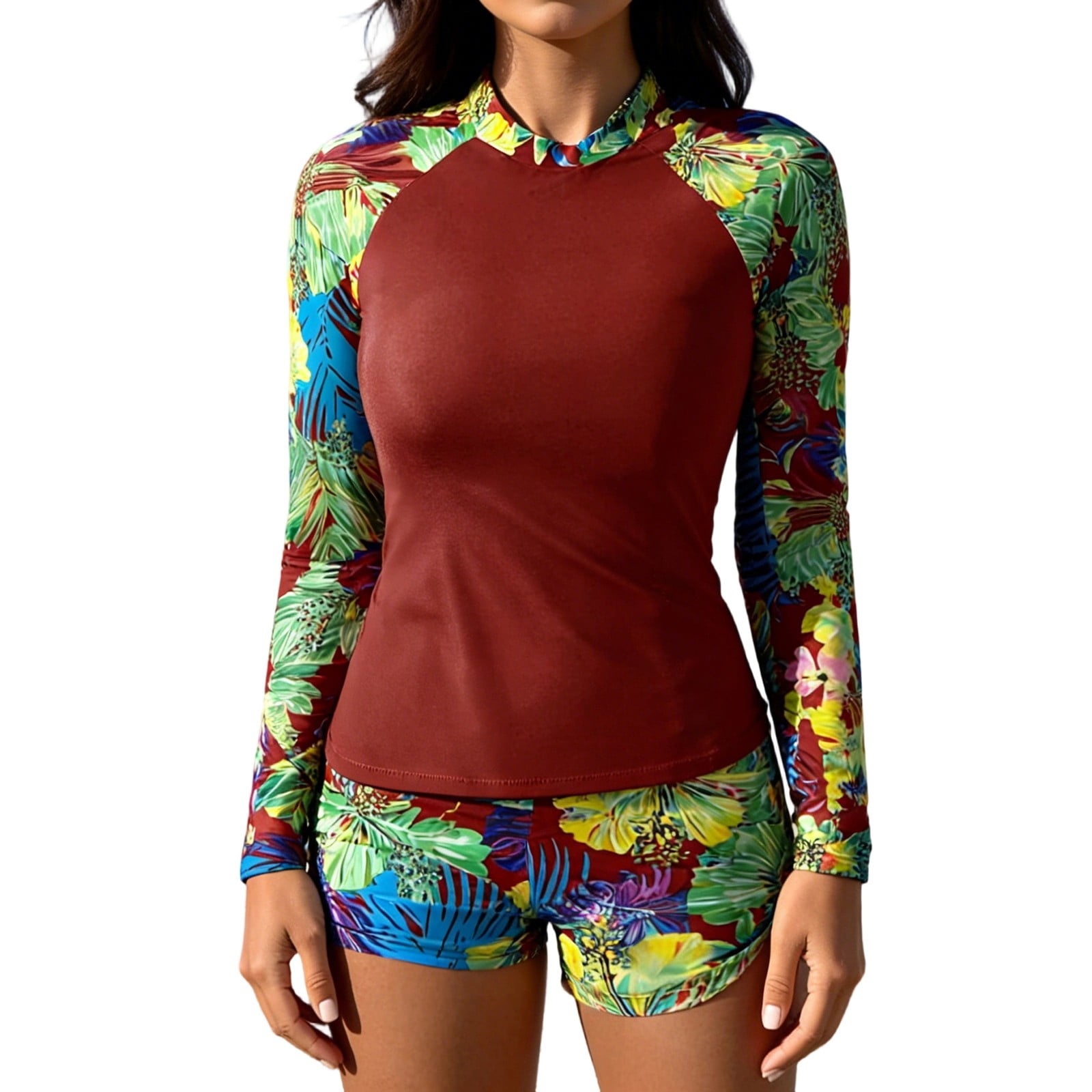 Fewfanhot Women's Two-Piece Print Rash Guard Swimsuit Set, Full Sleeve ...