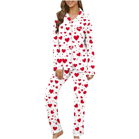 Fewfanhot Women's Valentine Sleepwear Set - Floral Printed Round Neck ...