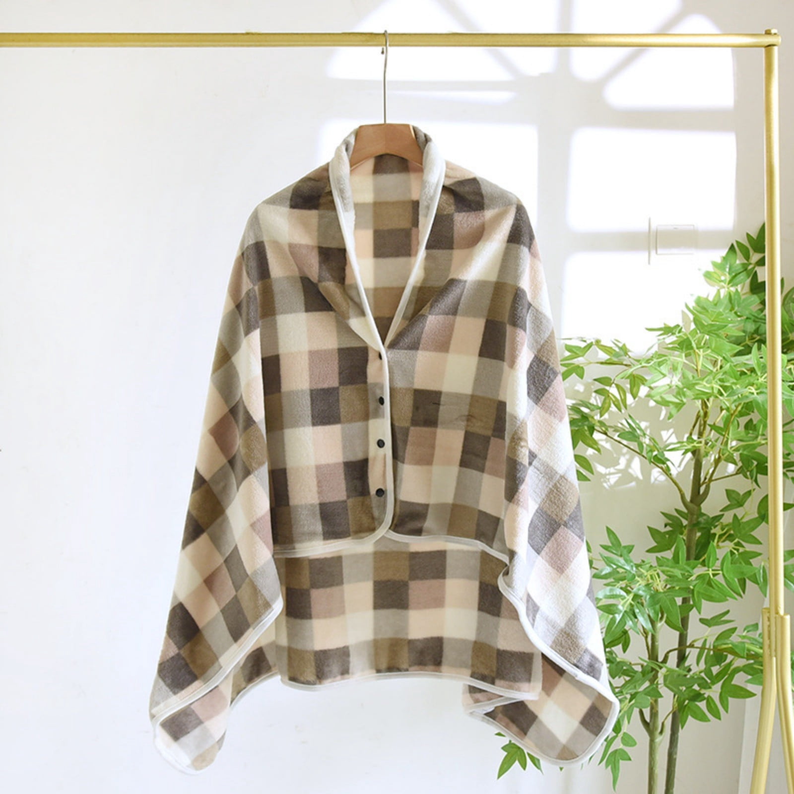 Fewfanhot Women's Winter Plaid Flannel Shawl Blanket Wrap Generous Size ...