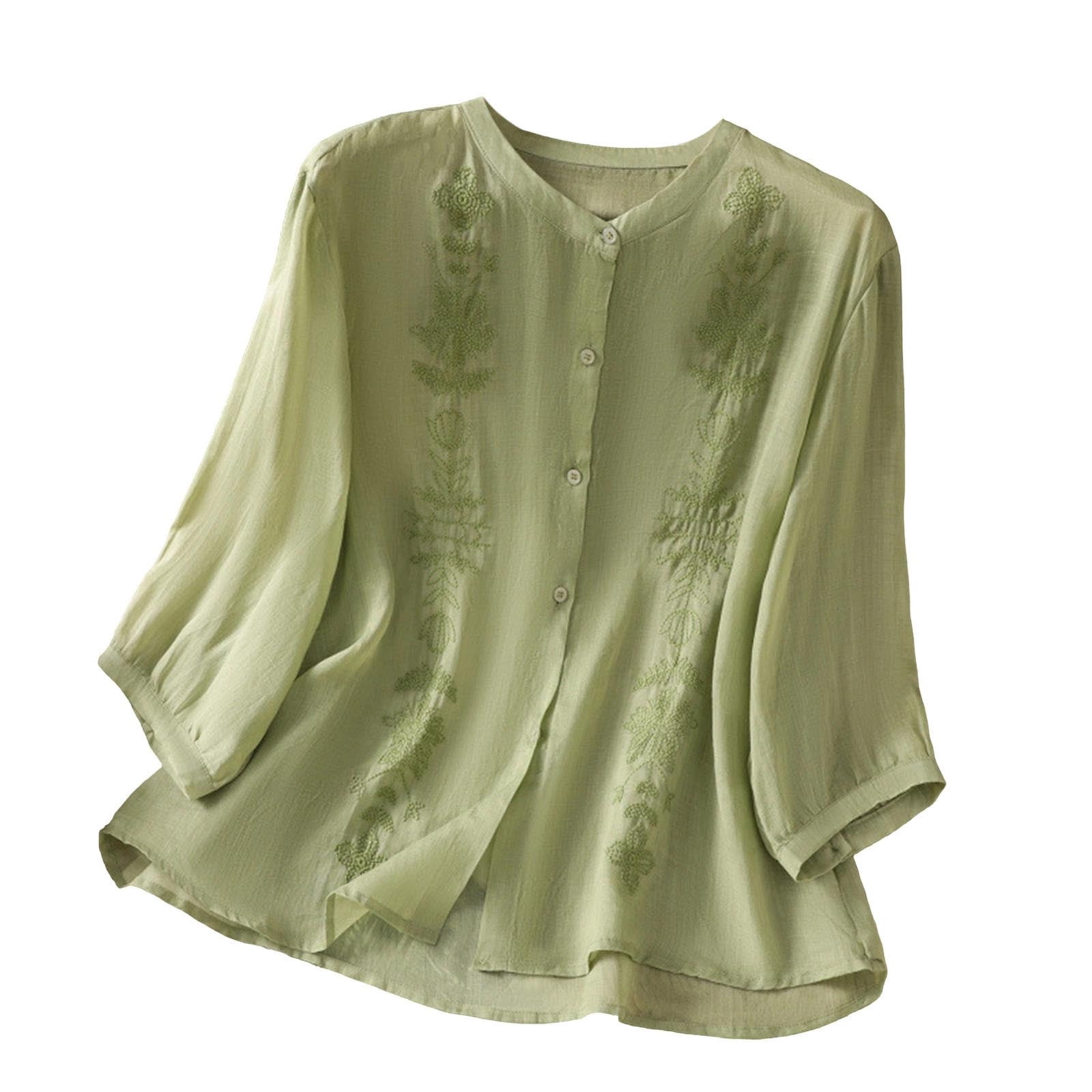 Fewfanhot Womens Blouses Boho Blouses Notch V Neck Embroidery 3/4 ...
