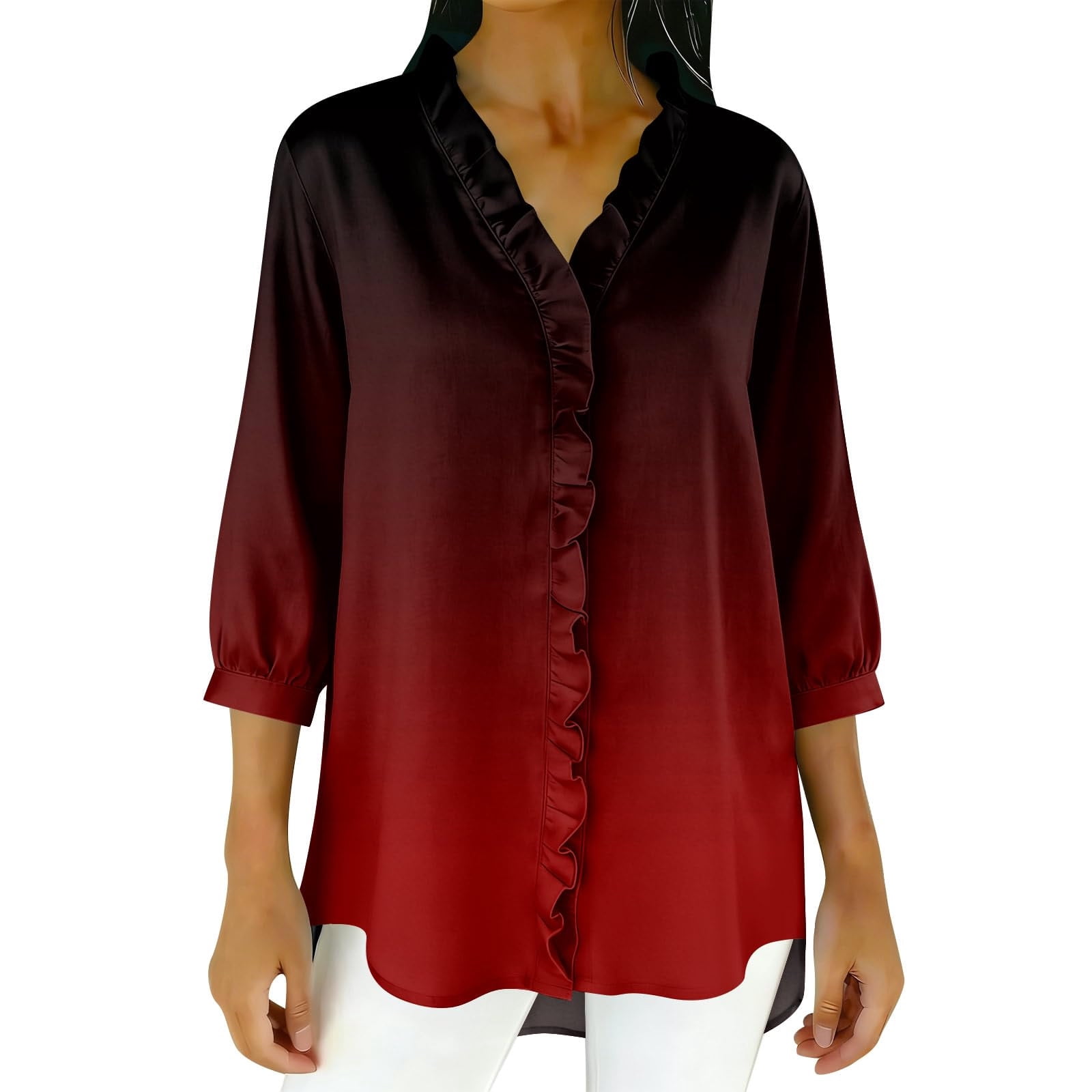Fewfanhot Womens Blouses Featuring Lace-trimmed Collar Button-up ...