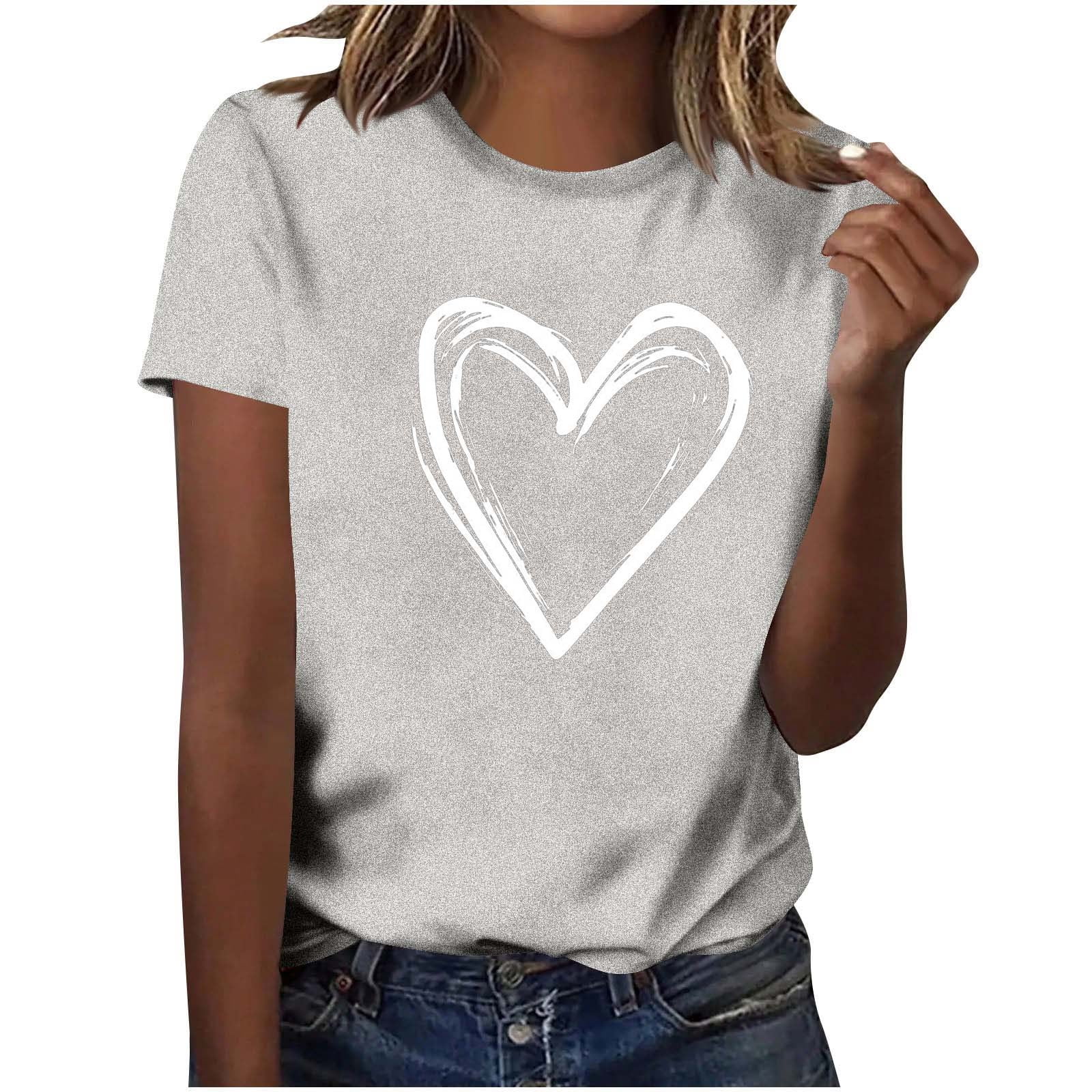 Fewfanhot Womens Blouses Heart Print T Shirts Cute Casual Shirts Funny ...
