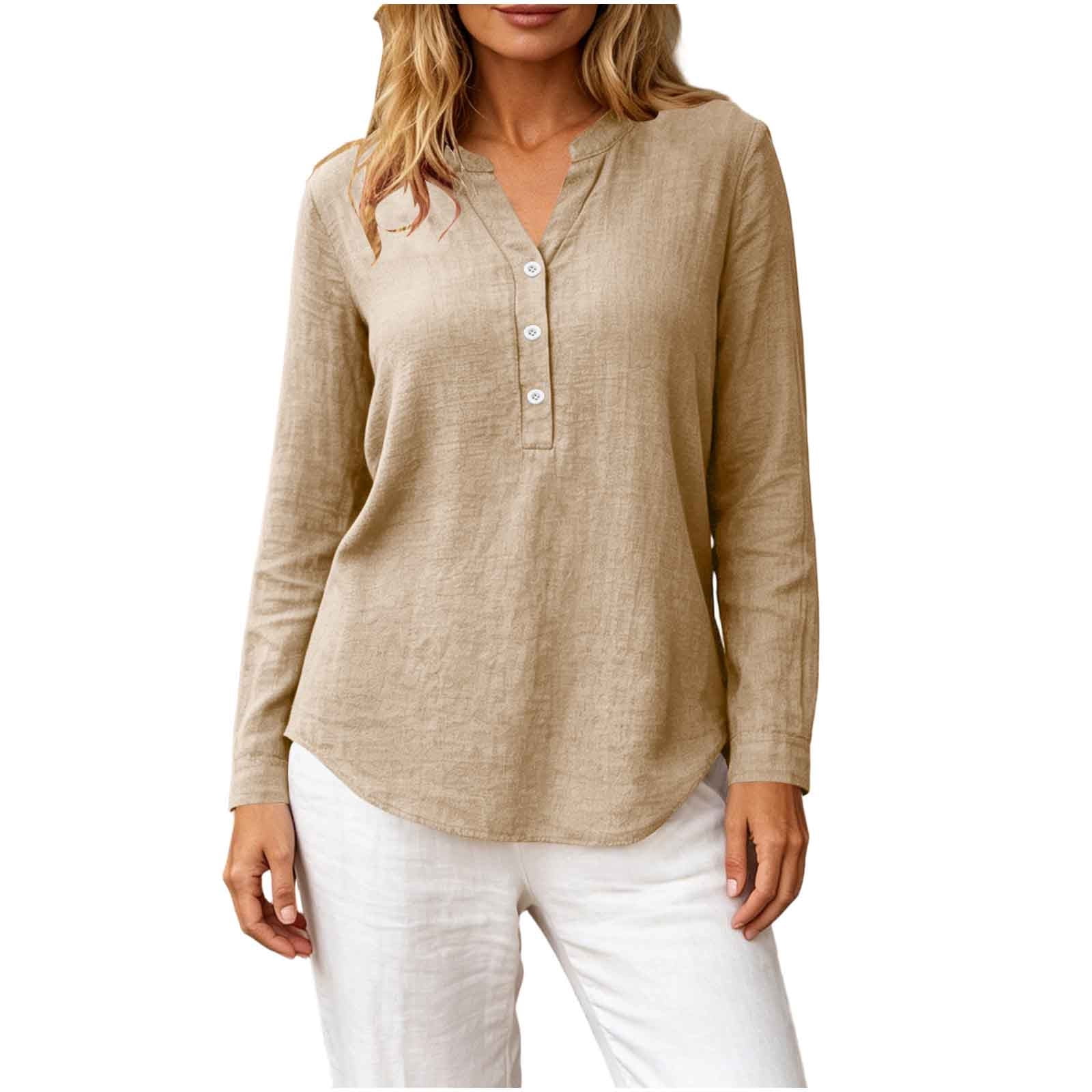 Fewfanhot Womens Blouses V Neck Roll up Sleeve Button Down Blouses Tops ...