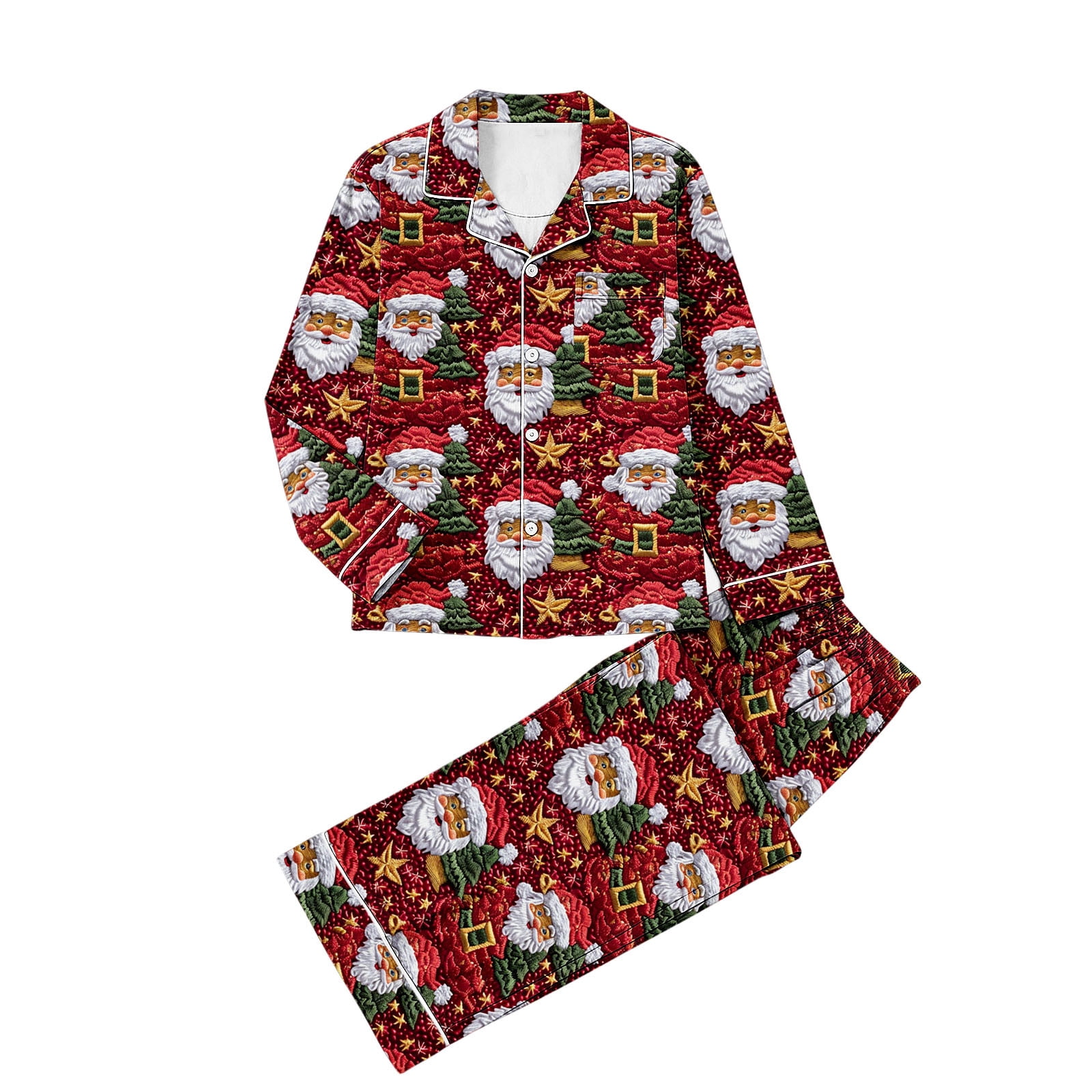 Fewfanhot Womens Christmas Pajamas Long Sleeve Sleepwear Soft Button ...