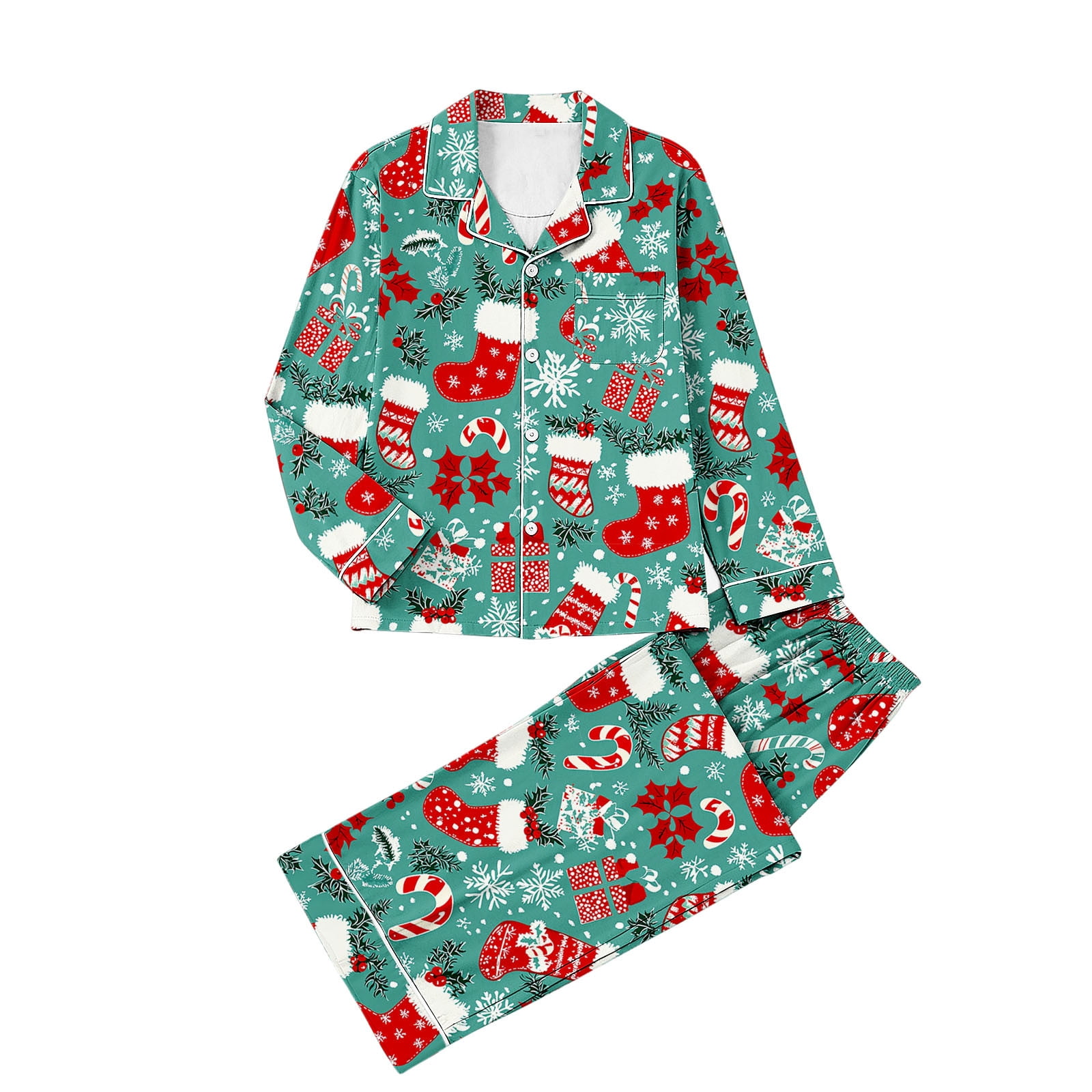 Fewfanhot Womens Christmas Pajamas Long Sleeve Sleepwear Soft Button ...