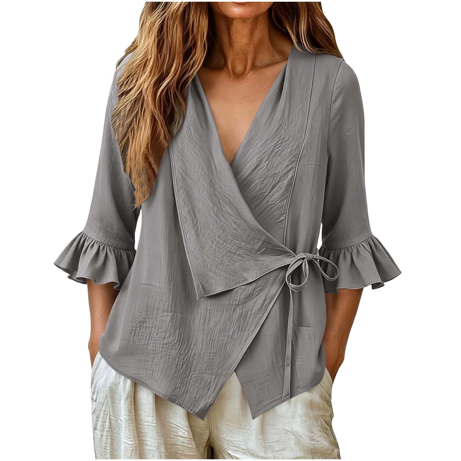 Fewfanhot Womens Clothes Casual 3/4 Sleeve Ruffle Bell Top Ladies ...