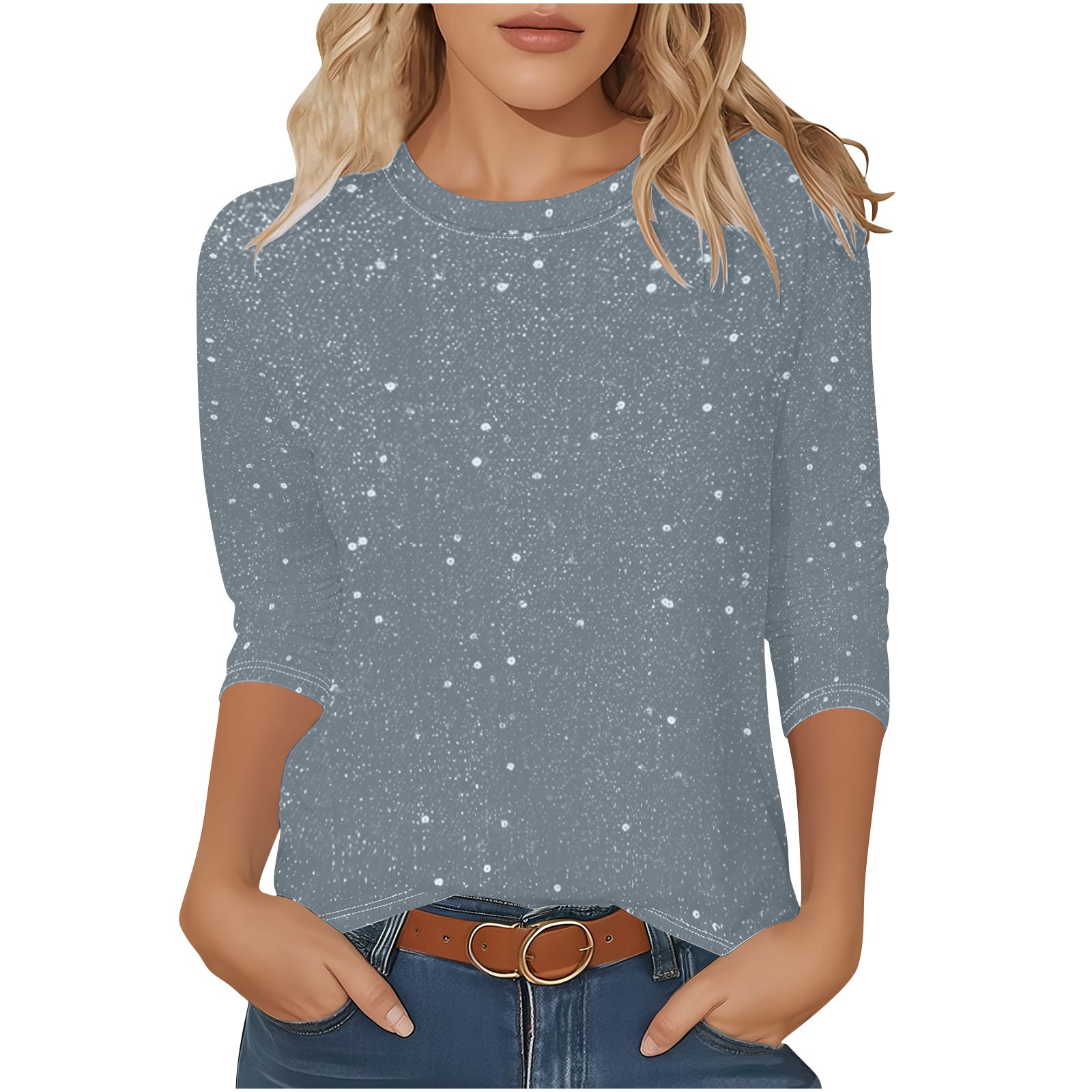Fewfanhot Womens Clothes Sparkle Top Blouses Casual Shirts Crew Neck ...