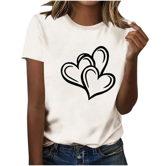 Fewfanhot Womens Clothing Heart Print T Shirts Cute Casual Shirts Funny ...