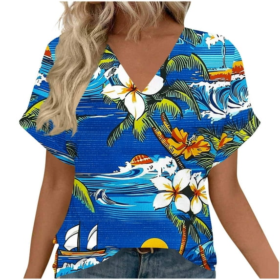 Fewfanhot Womens Clothing Soft Summer Hawaii Tshirts Beach Tropic Print ...