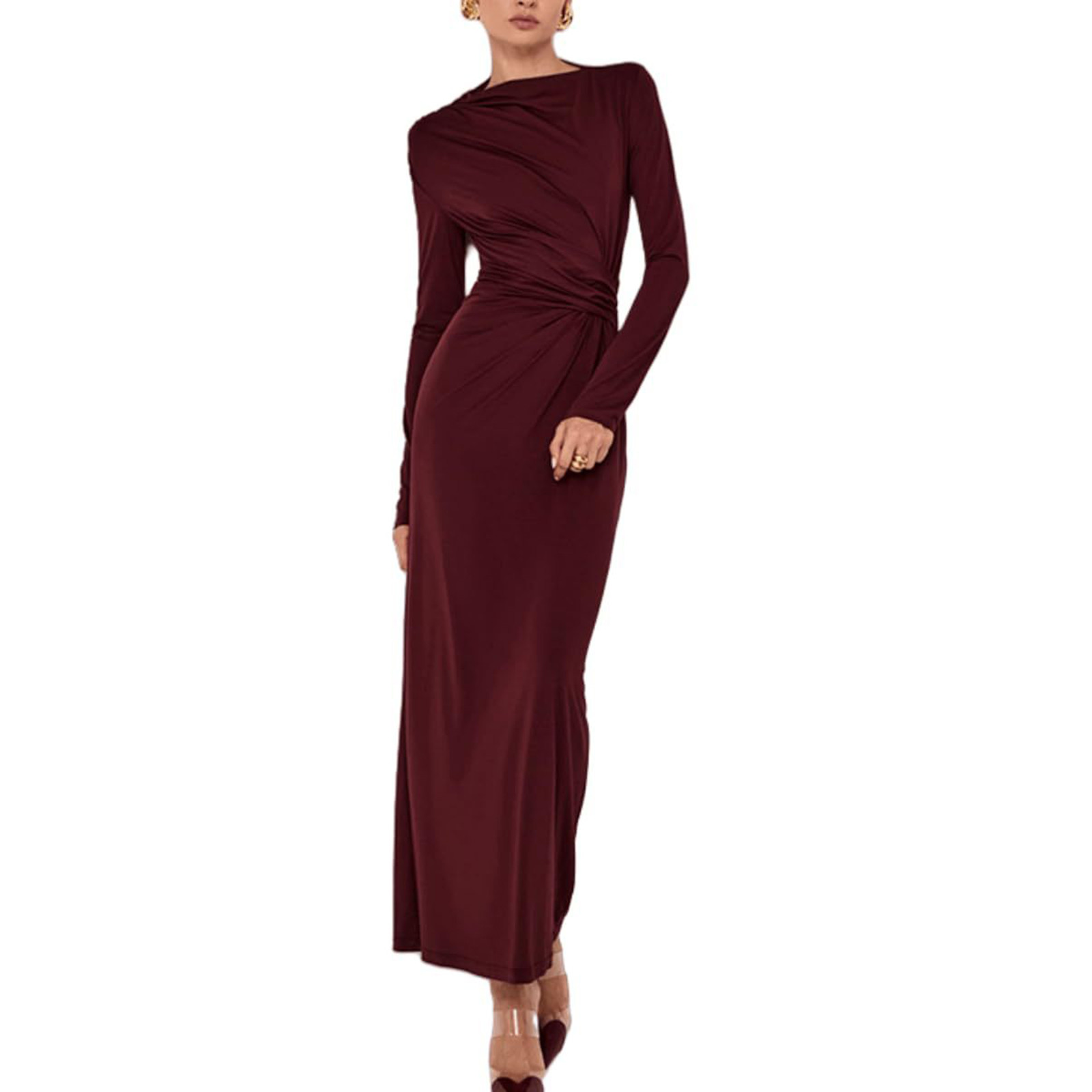 Fewfanhot Womens Dresses Elegant Casual Long Sleeve Lounge Crewneck ...
