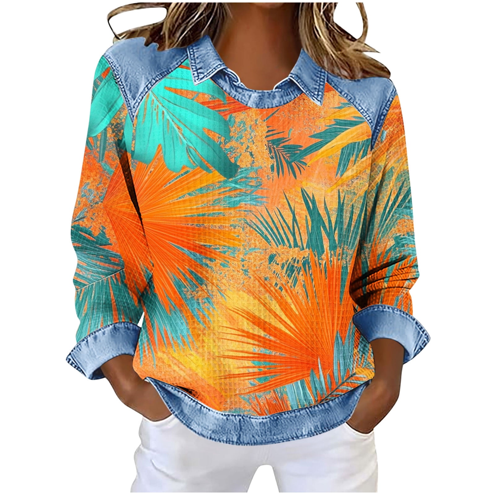 Fewfanhot Womens Fashion Long Sleeve Tops Dressy Casual Lapel Tshirts ...