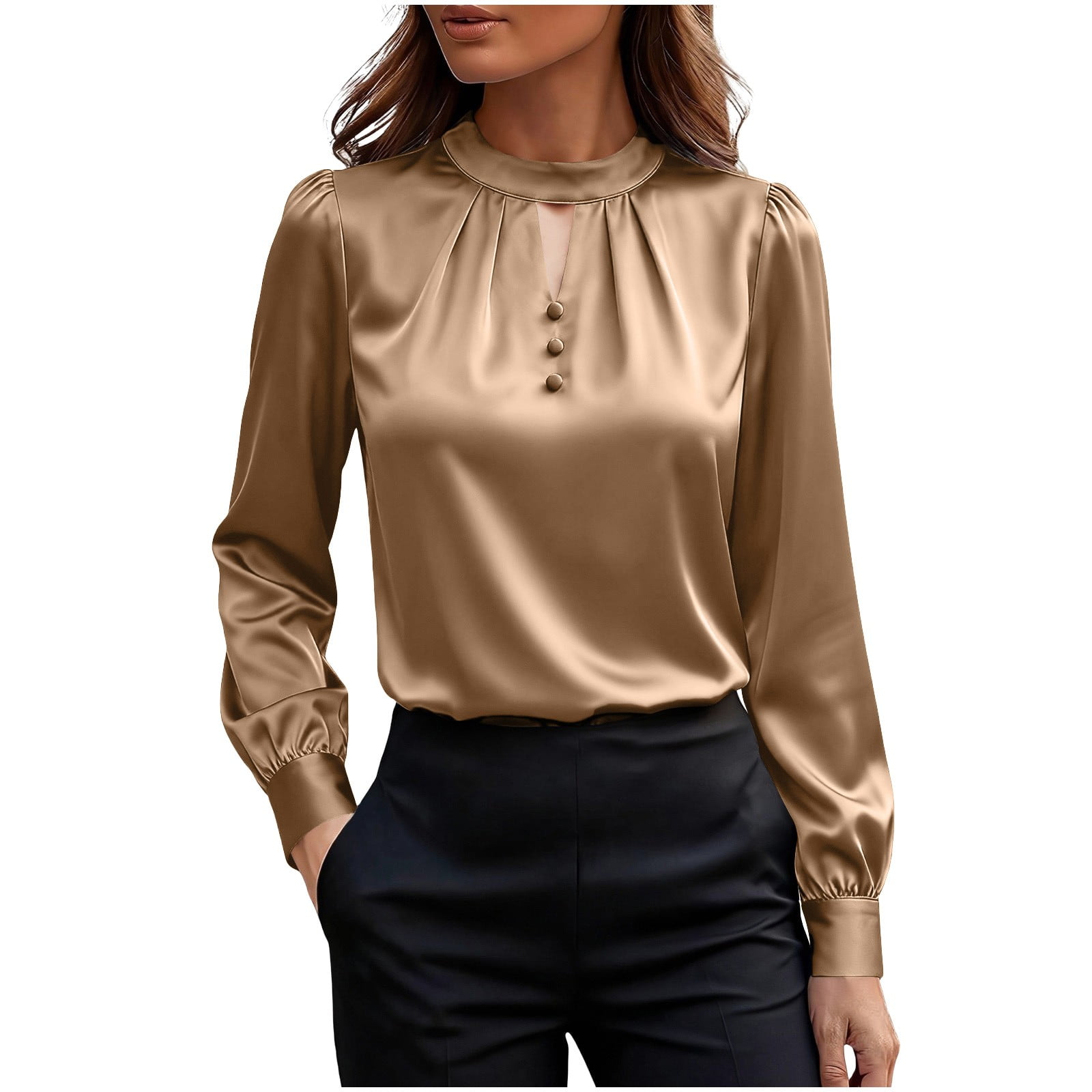 Fewfanhot Womens Fashion Satin Silk Tops,Business Casual Blouse,Dressy ...