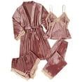 Fewfanhot Womens Pajama Set 4pcs Sleepwear Satin Floral Lace Trim Cami ...