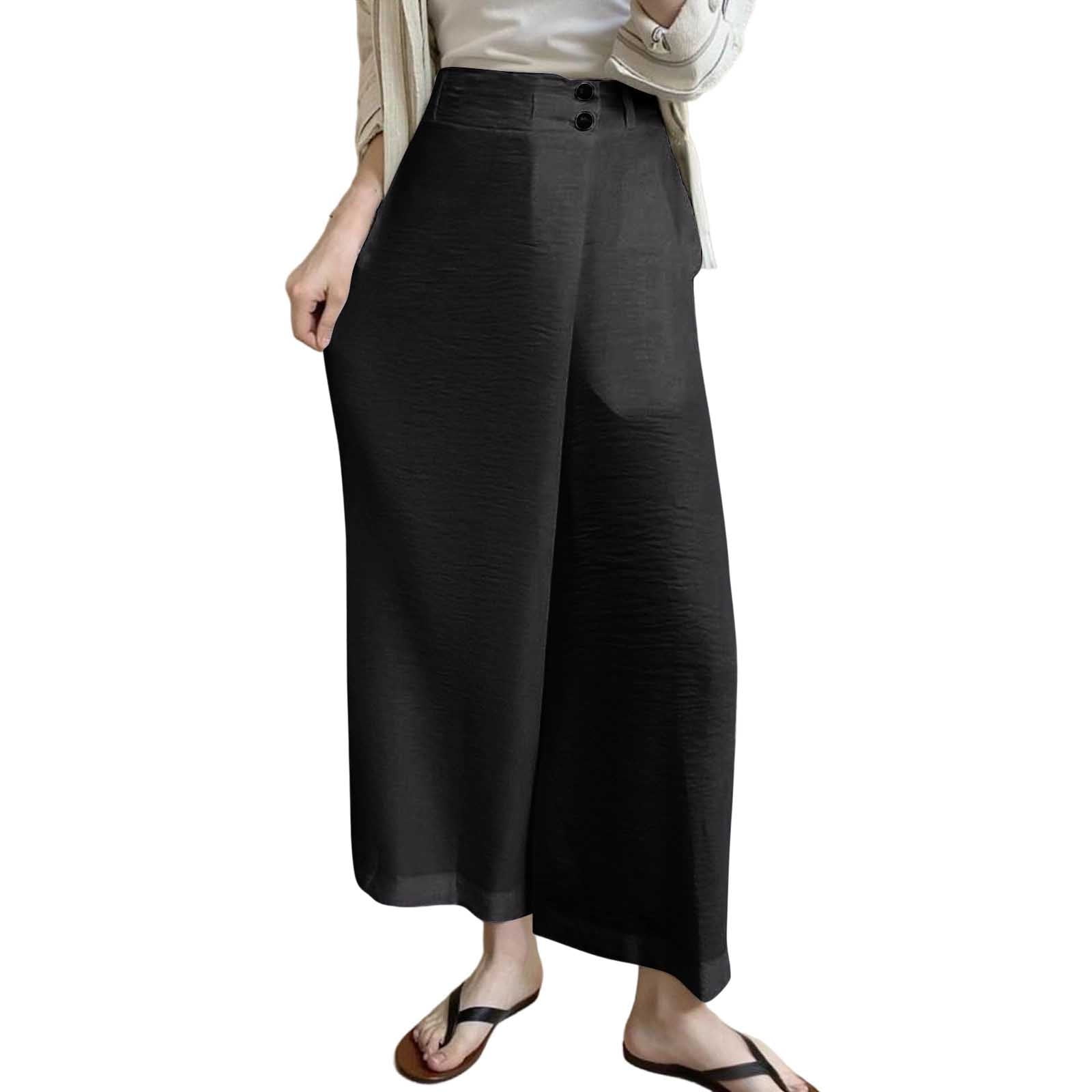 Fewfanhot Womens Pants Wide Leg Mid Waist Ribbed Knit Pants Casual ...
