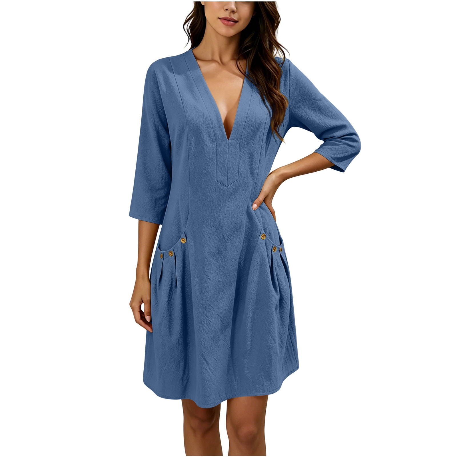 Fewfanhot Womens Summer Dresses Tunic Tops for Leggings with Pockets ...