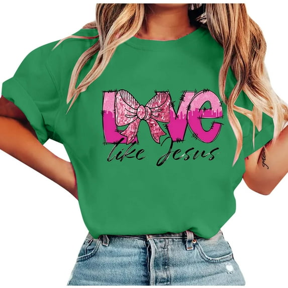 Fewfanhot Womens Tops Bow Shirts for Women Love Letter Print T-Shirts ...