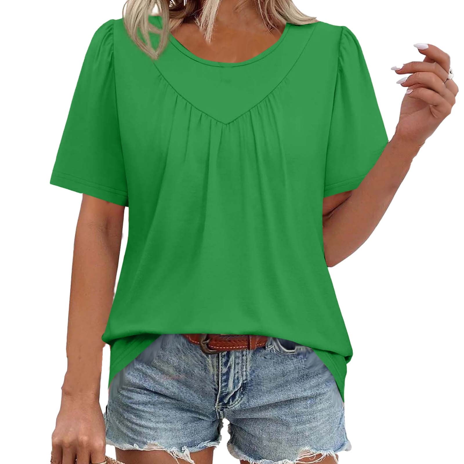 Fewfanhot Womens Tops Summer Tops Trendy Short Sleeve T Shirts Pleated ...