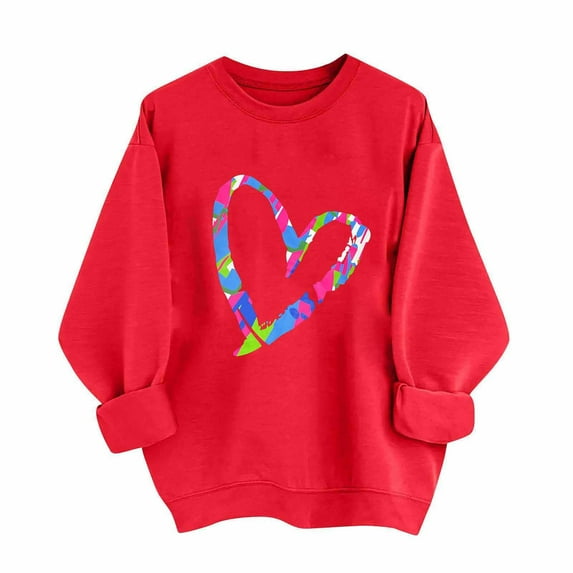 Fewfanhot Womens Tops Valentine's Day Love Heart Print Long Sleeve ...