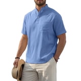Fexilor Men's Short Sleeve Button Henley Shirts, Stand Collar Casual ...