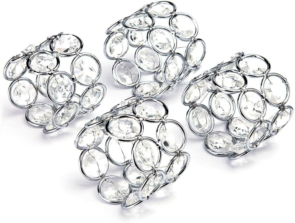Feyarl Set of 4pcs Silver Crystal Napkin Rings Handcraft Sparkly Napkin ...