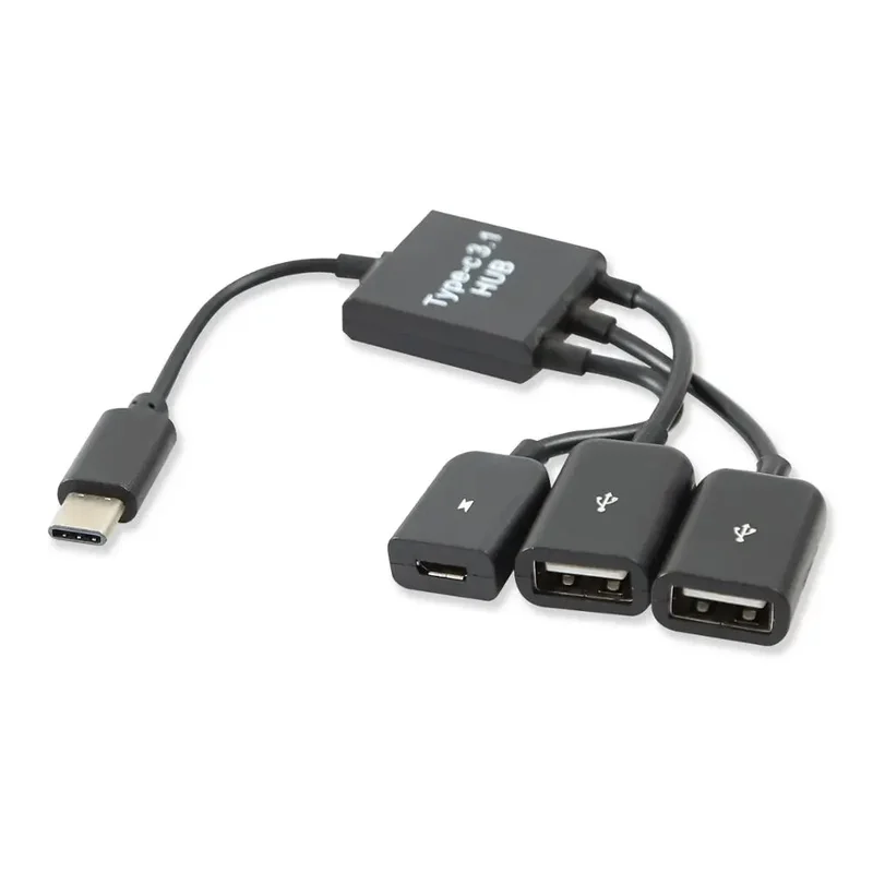 Feylan 3 in 1 Micro USB type C hub male to female double USB 2.0 host ...