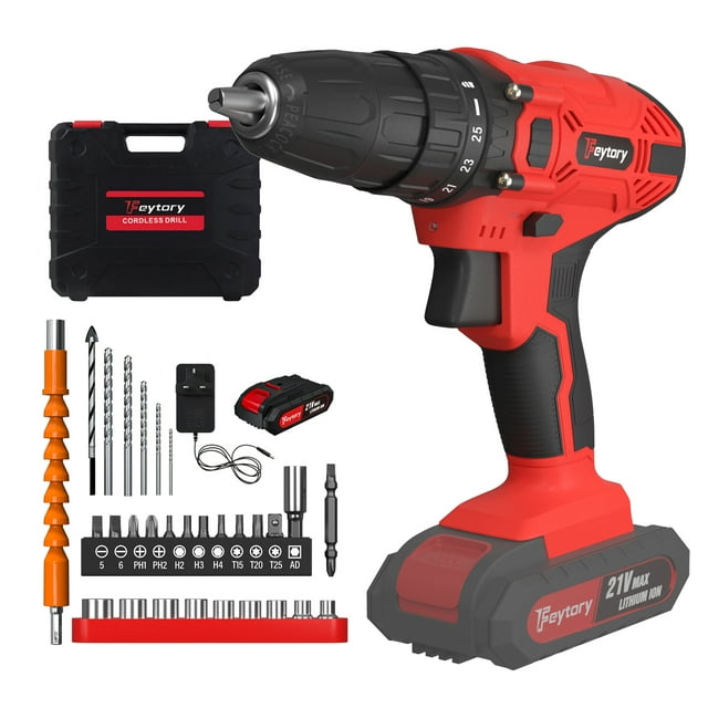 Tool Box 21V Cordless Drill And Screwdriver Set, 45Nm Combi Drill With ...