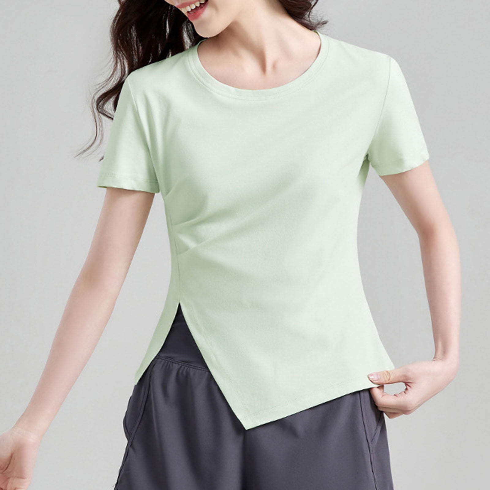 Fglymey Women's Workout T-Shirts Loose Short Sleeve Running Basic Tee ...