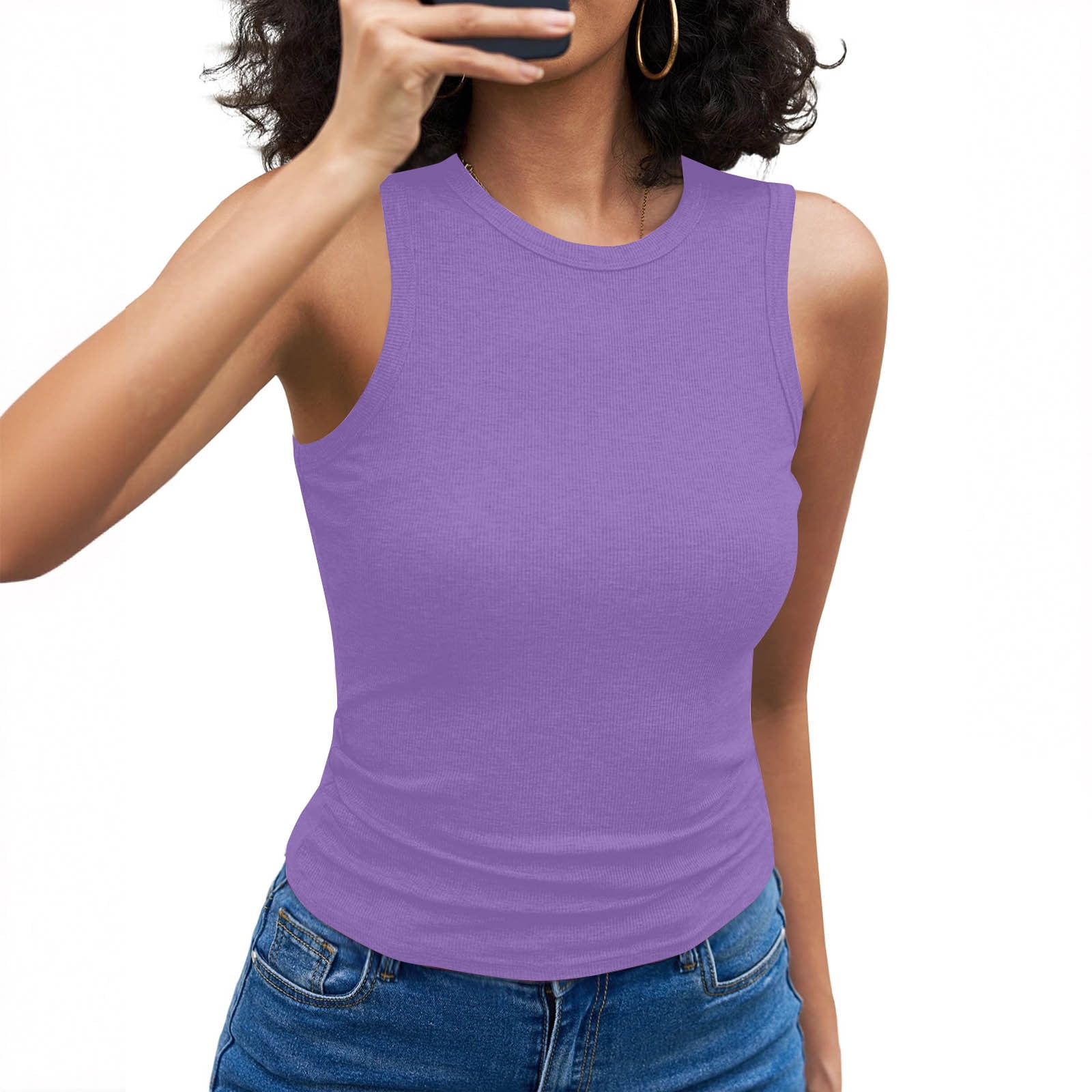 Fglymey Tank Tops for Women, Racerback Ribbed Tank Top, Women Slim Knit ...