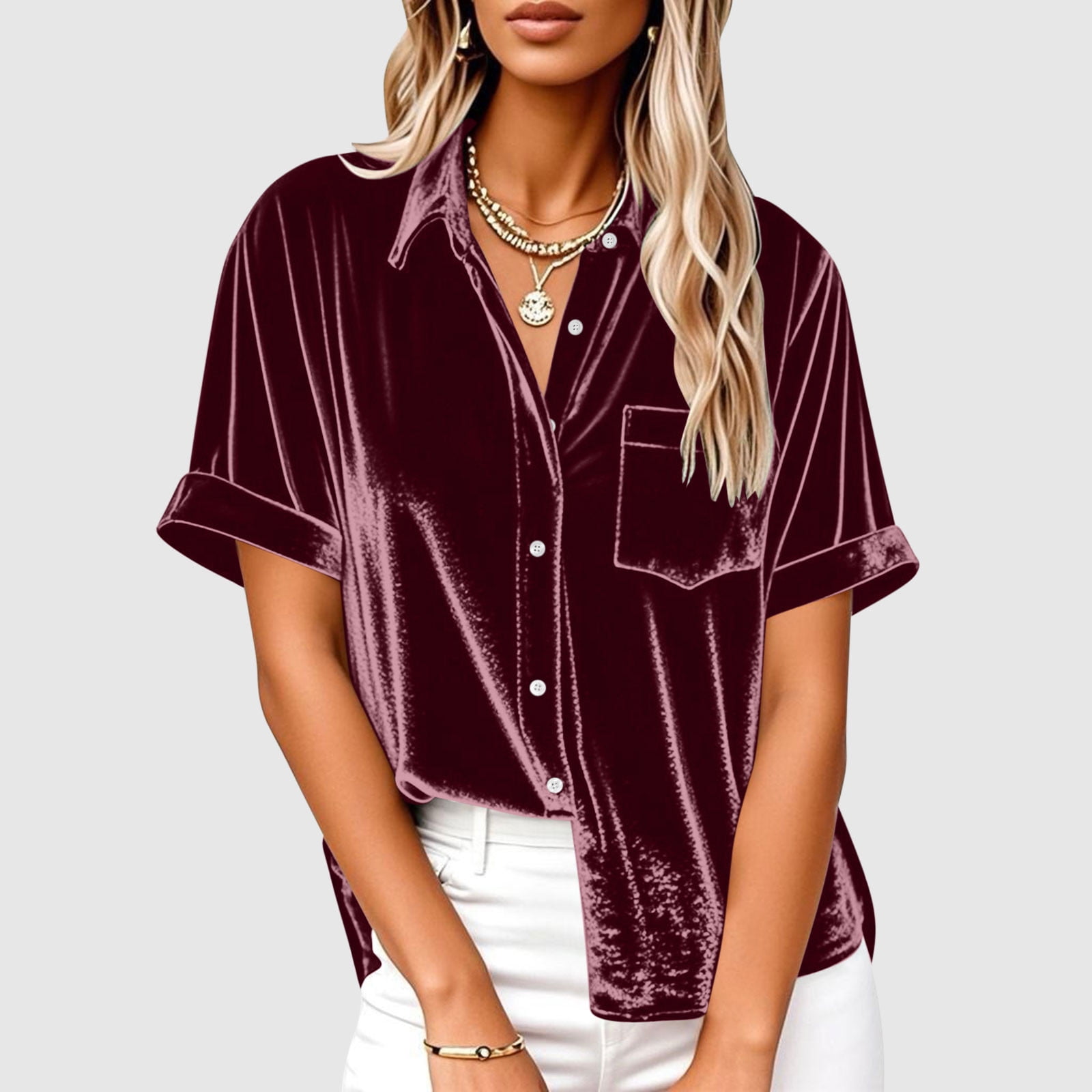Fglymey Going Out Tops Womens Velvet Button Down Shirt Casual V Neck ...