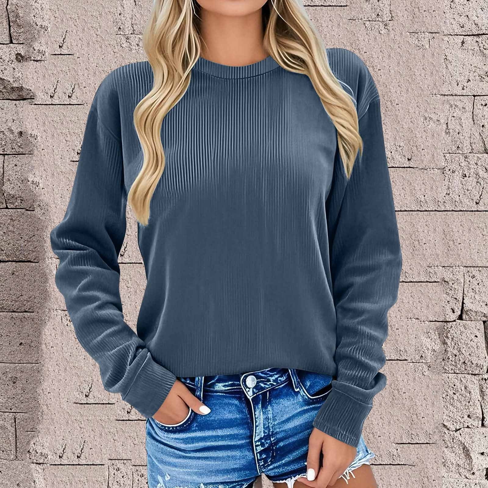 Fglymey Crewneck Sweatshirts Womens Corduroy Tops Casual Rund Neck ...