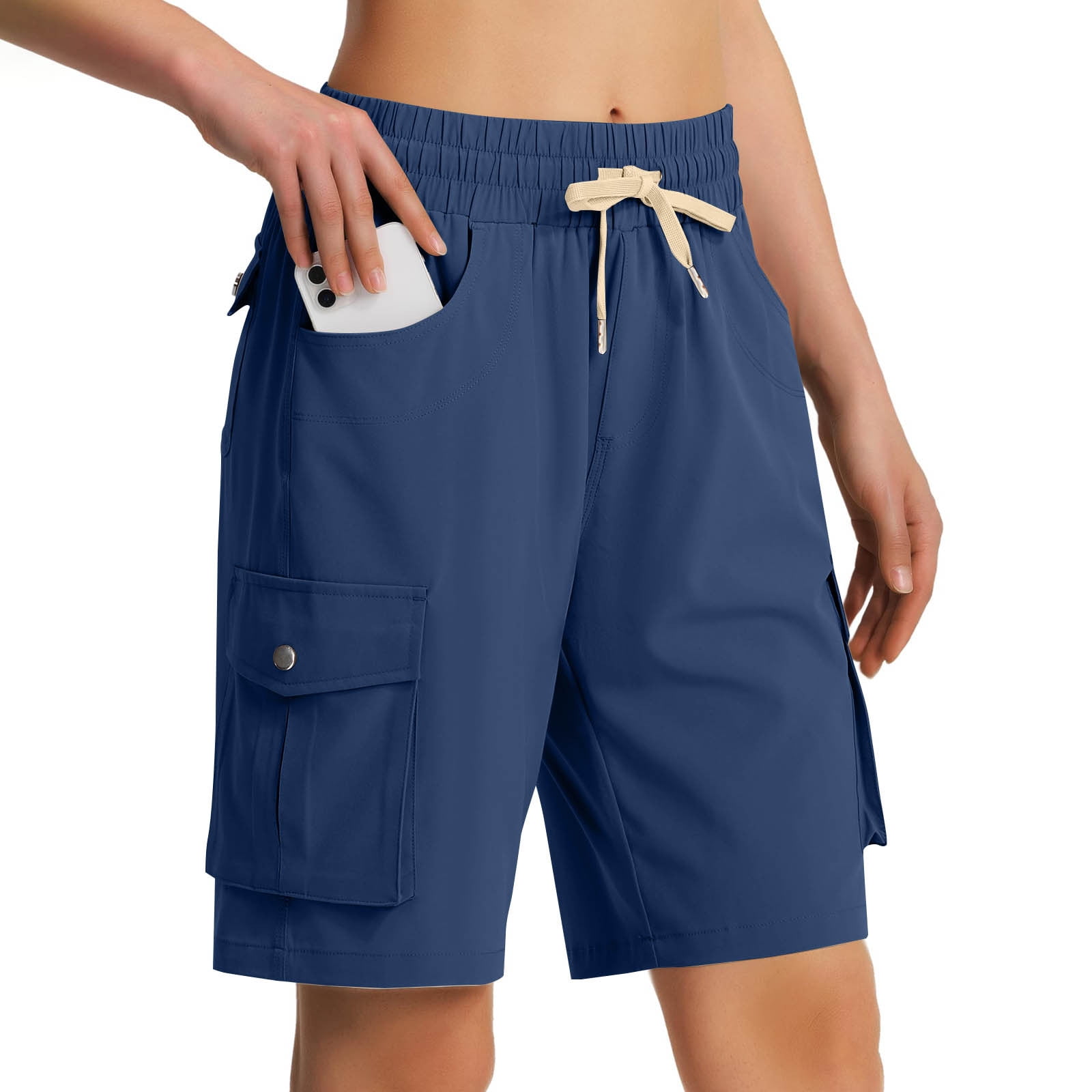 Fglymey Summer Solid Color Short Pants With Elastic Waist & Pockets ...