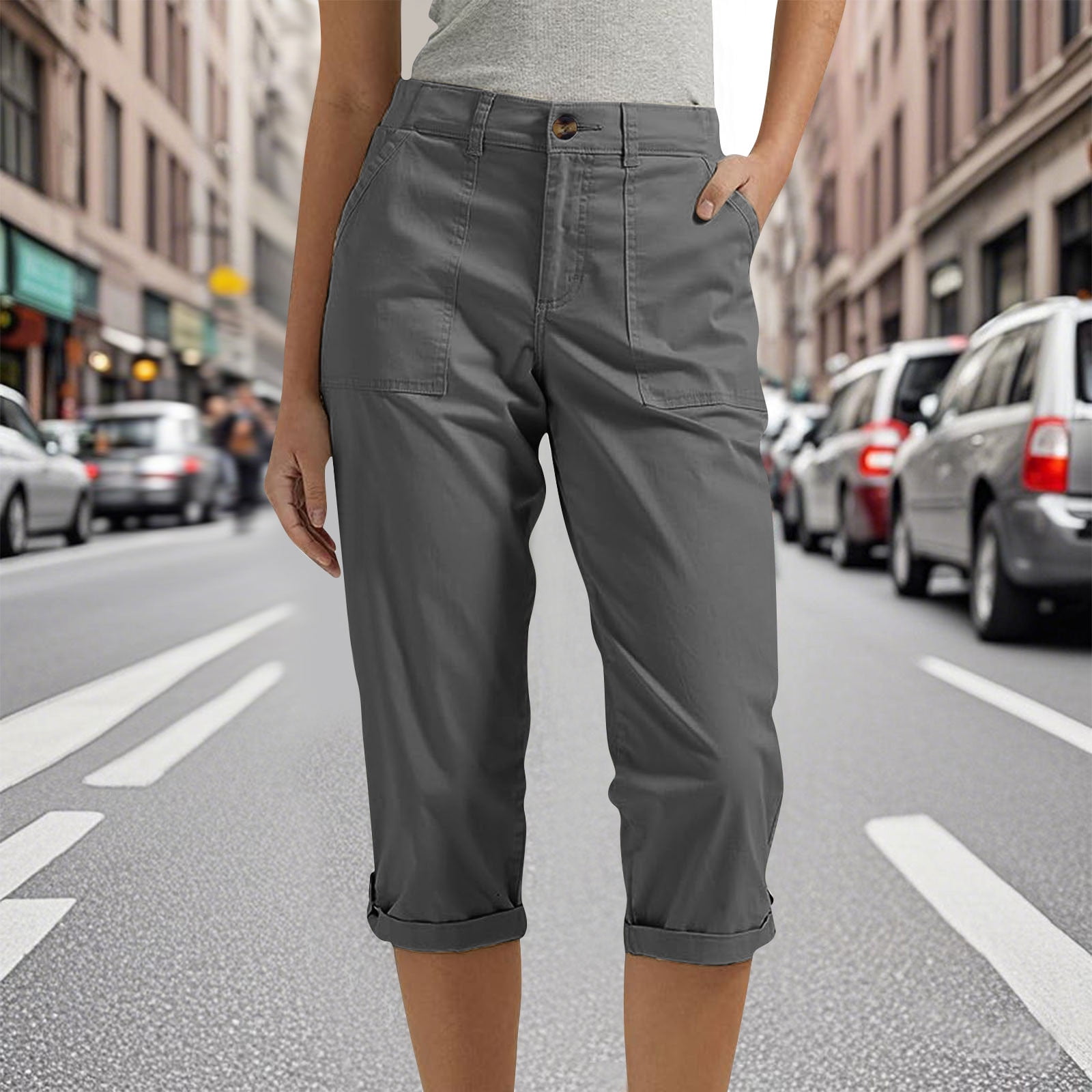 Fglymey Women'S Elastic Waist Work Pants - Contemporary Solid Color ...