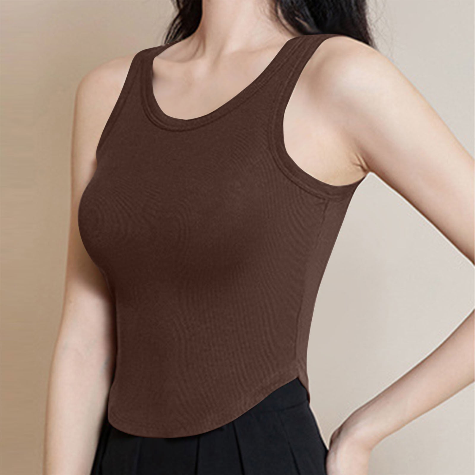 Women's Sleeveless Full Length Ribbed Fitted Racerback Workout Crew ...