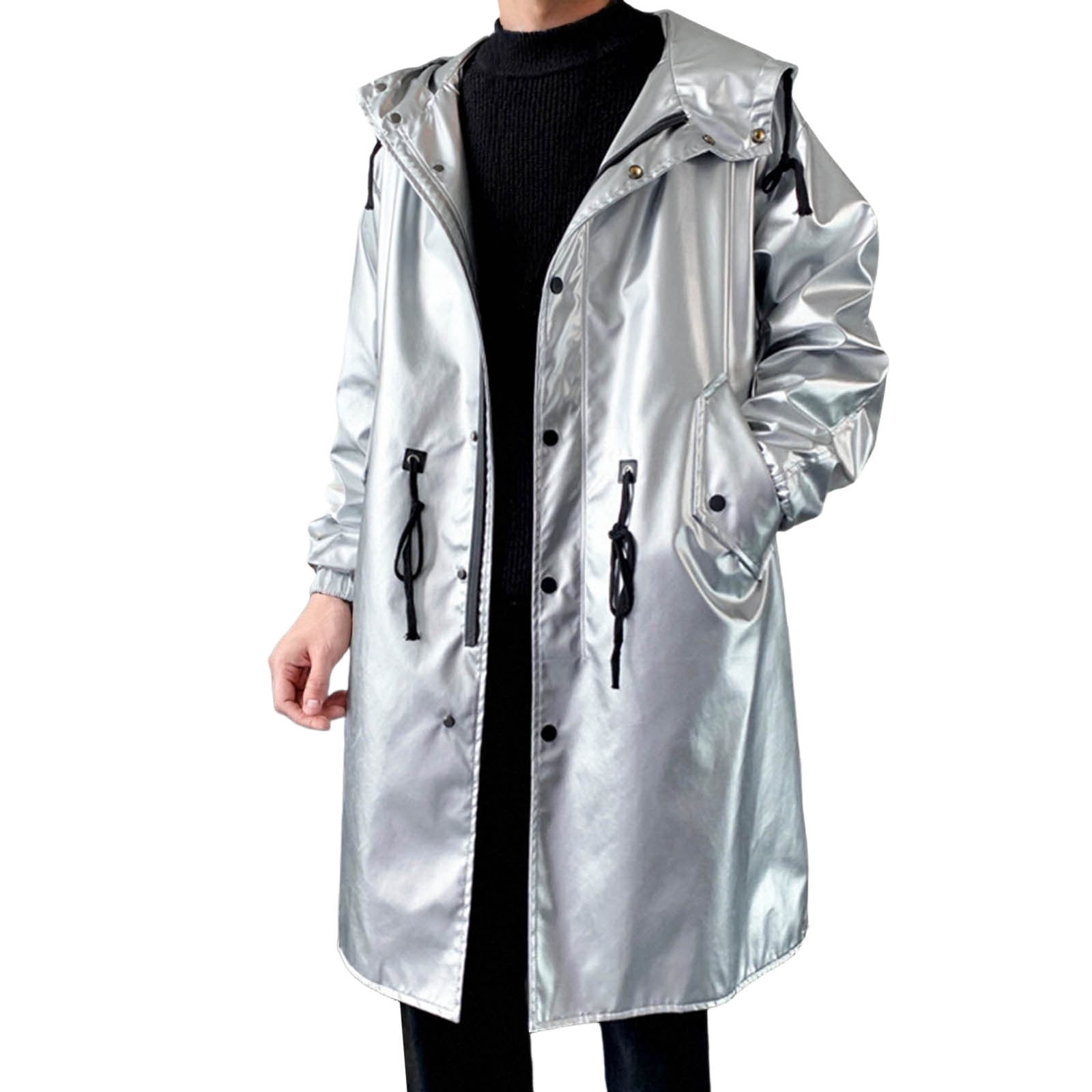 Fgnfyis Coats for Men Long Reflective Stage Performance Anorak Coat ...