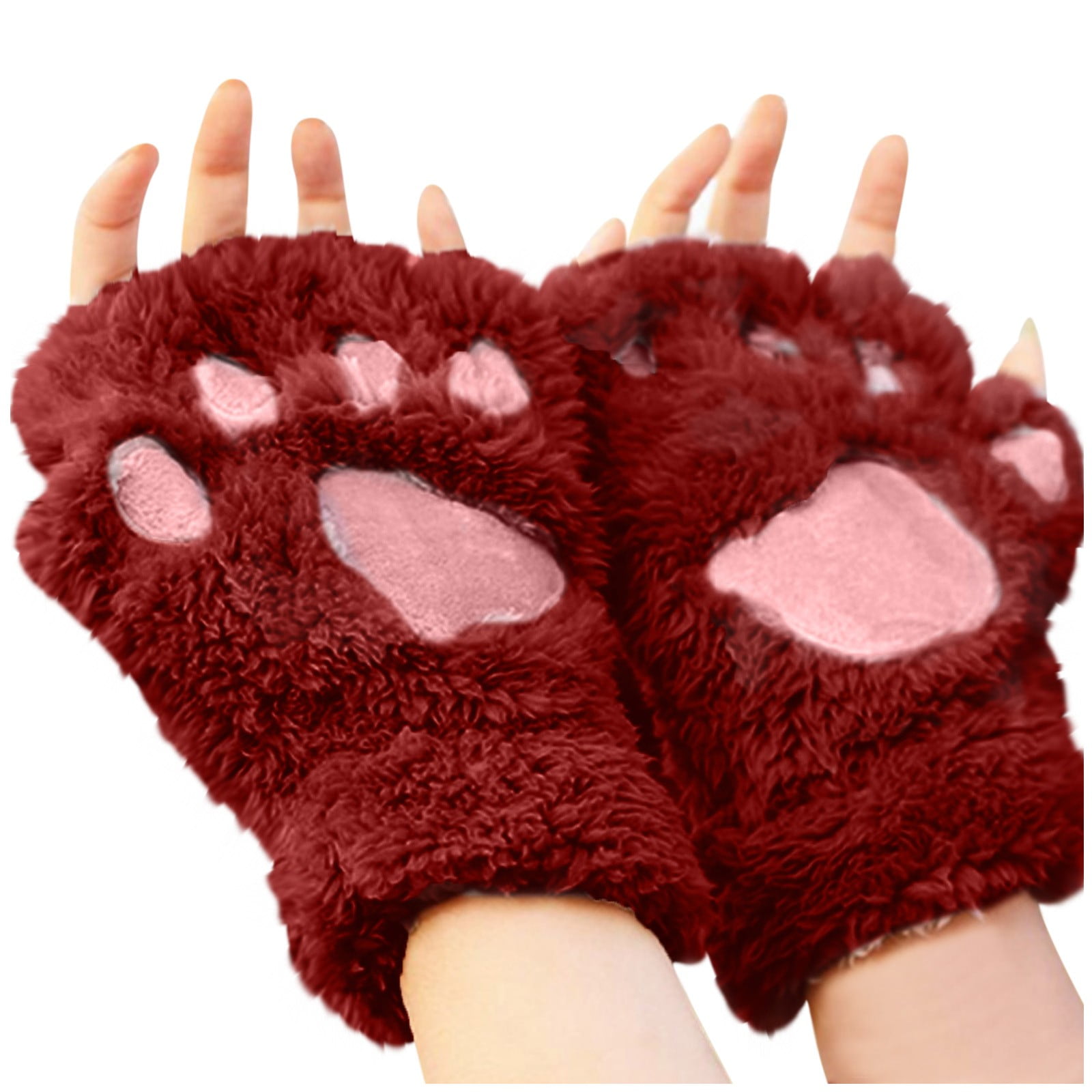 Fgnfyis Cute Cat Half Finger Mittens for Women Thick Cartoon Design ...