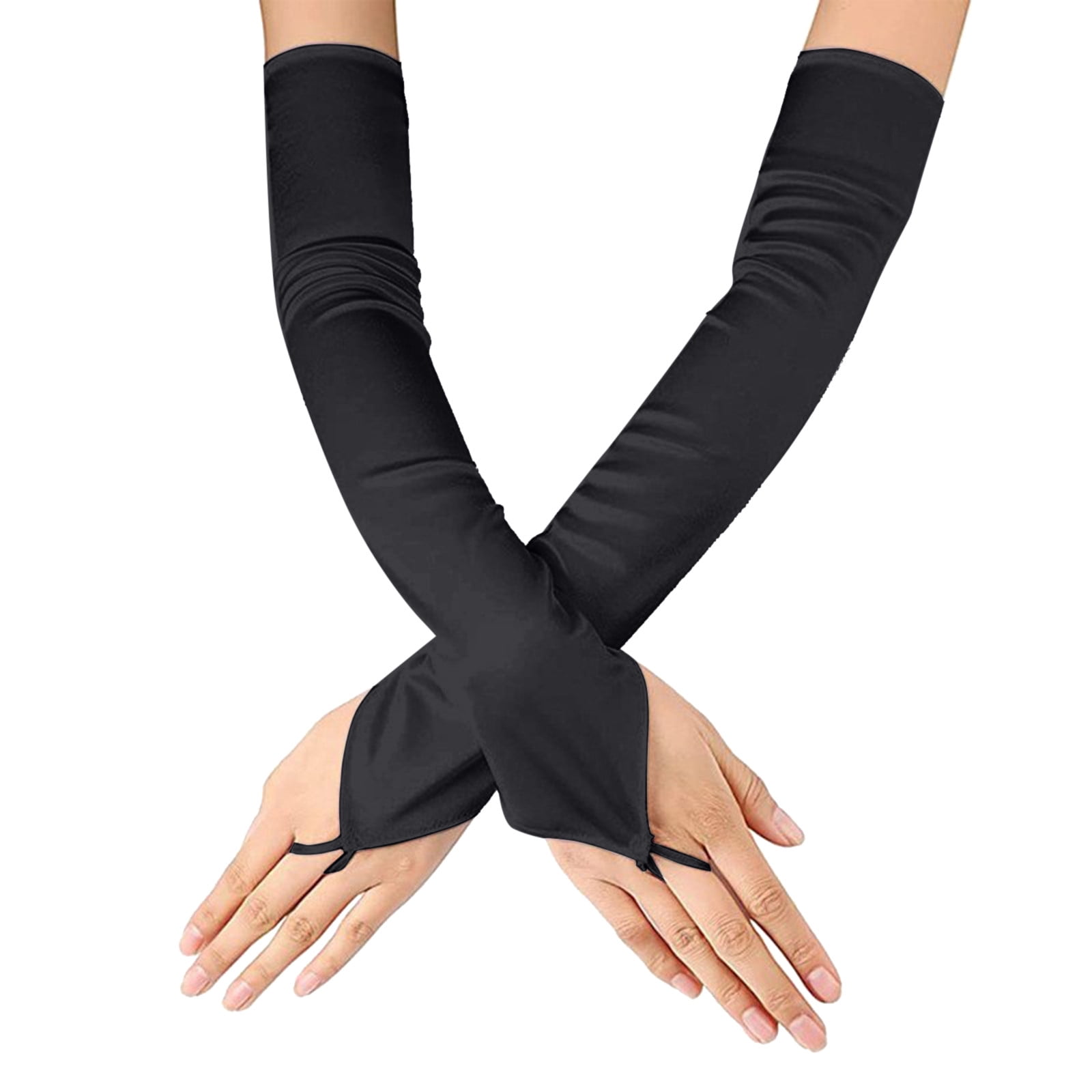Fgnfyis Women Extra Long Solid Color Satin Gloves for Dress Wedding ...
