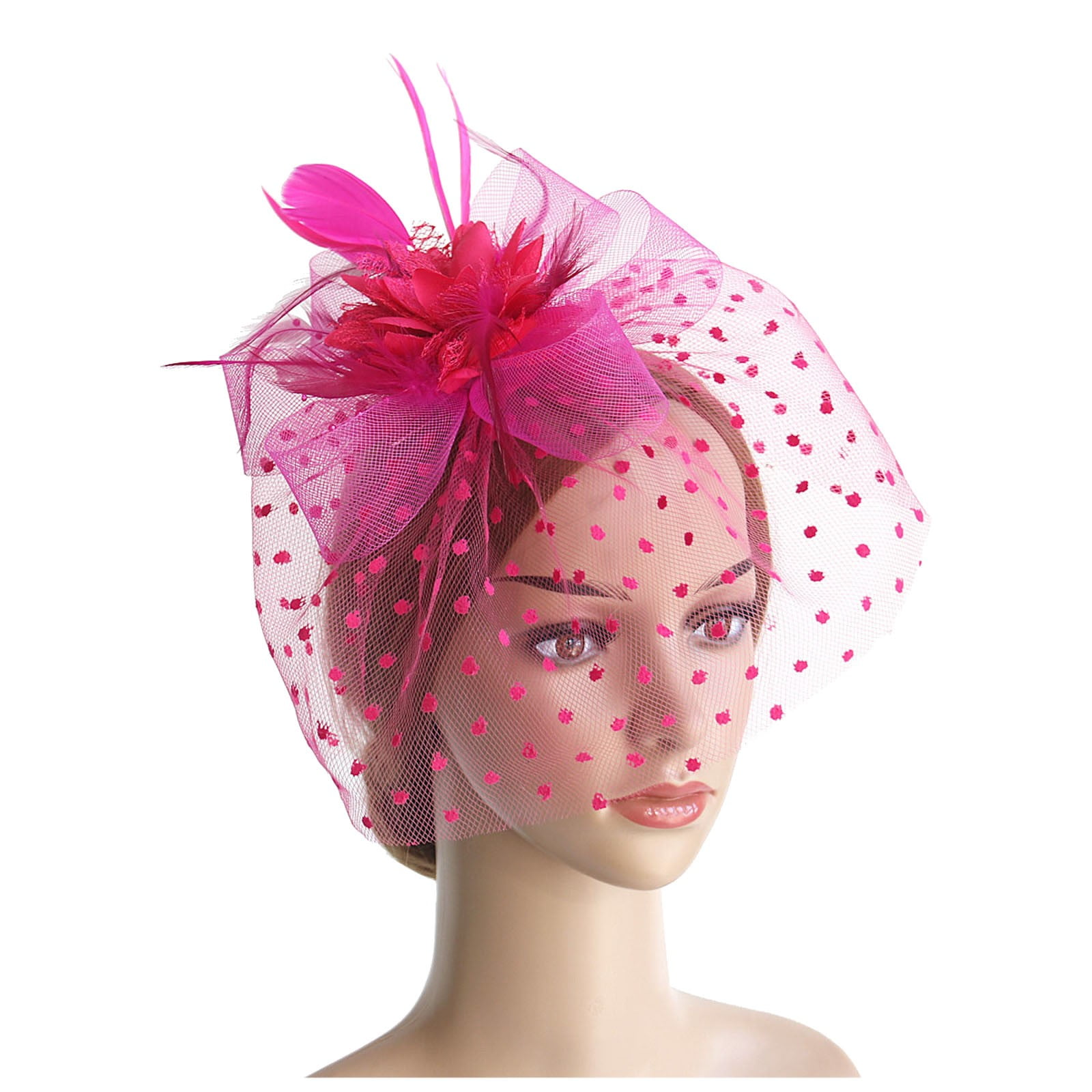 Fgnfyis Women with Polka and Feathers Mesh Headpiece for Themed Parties ...