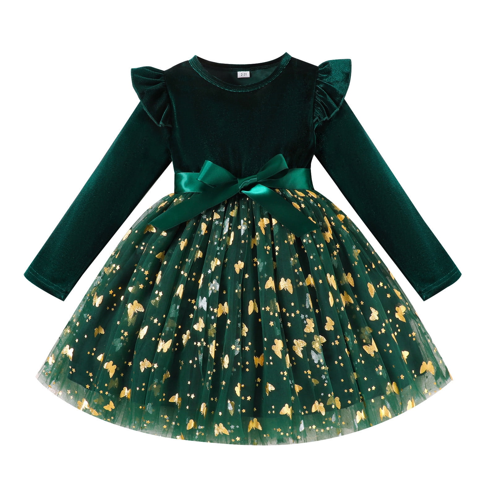Fgnfyis Girls Christmas Dress Long Sleeve with Velvet and Butterfly Net ...