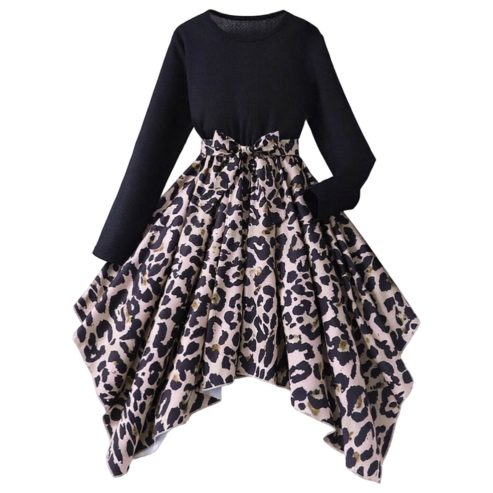 Fgnfyis Girls Leopard Print Dress Long Sleeve Round Neck A Line with ...