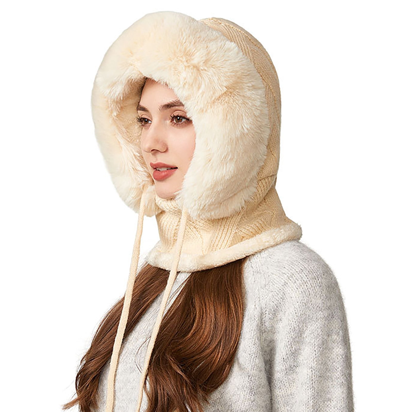 Fgnfyis Hat with Scarf and Ear Winter Knitted Thermal Neck Warmer Full ...