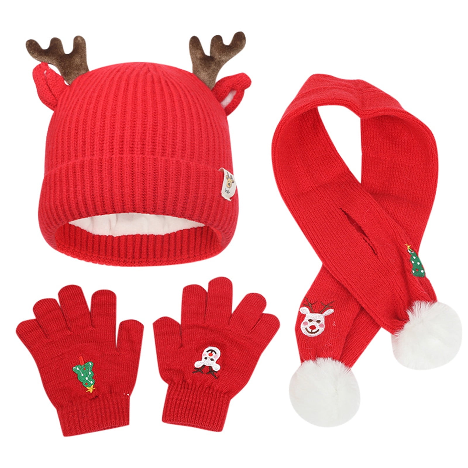 Fgnfyis Kids Hats Scarves Gloves Three Piece Set Pile Scarf Cute Deer ...