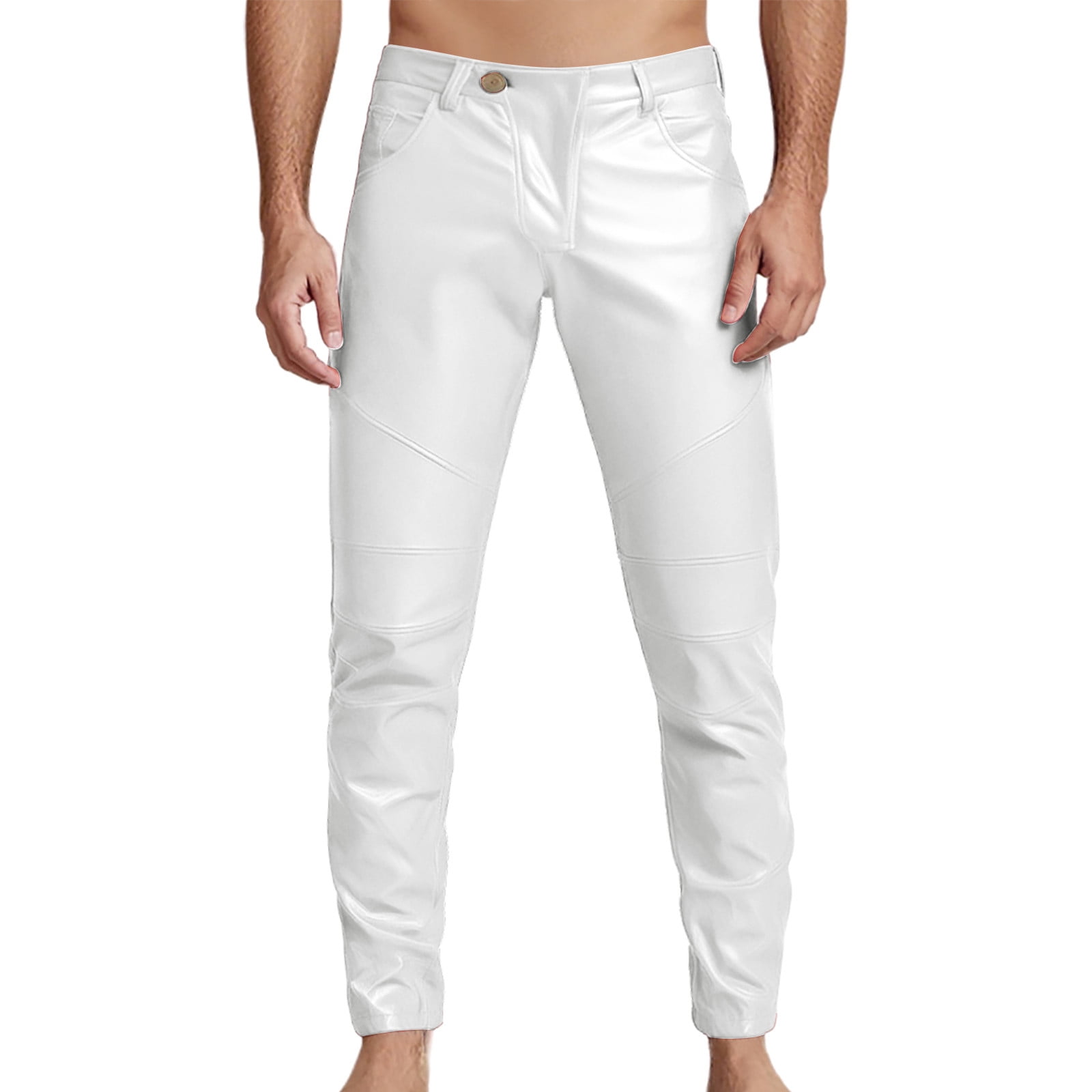 Fgnfyis Men's Athleisure Style Mid Rise Solid Colour Trousers PU ...